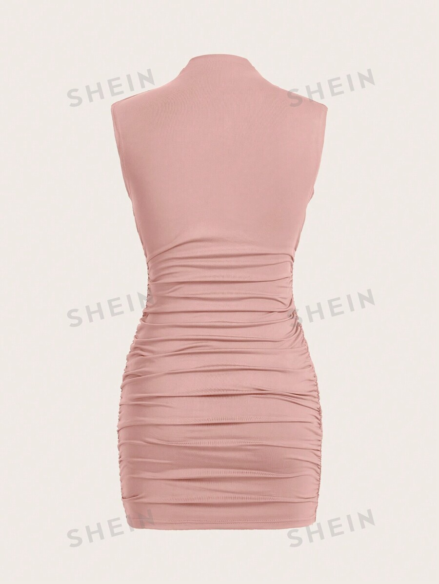 Shein Ezwear Mock Neck Ruched Bodycon Dress Shein Usa