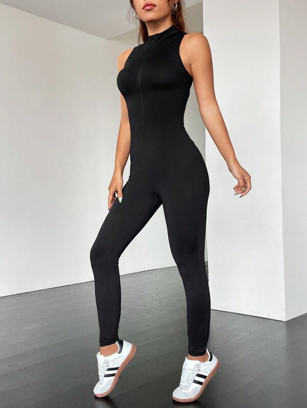 SHEIN Coolane Solid Zip Front Unitard Jumpsuit | SHEIN USA