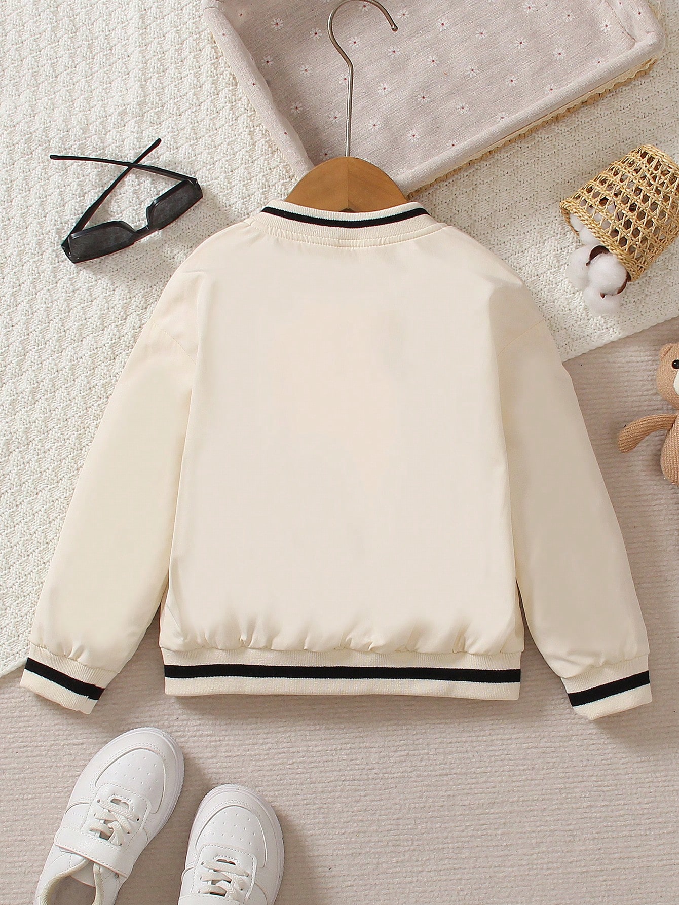 SHEIN Young Boy Figure & Horse Print Striped Trim Thermal Lined Varsity ...