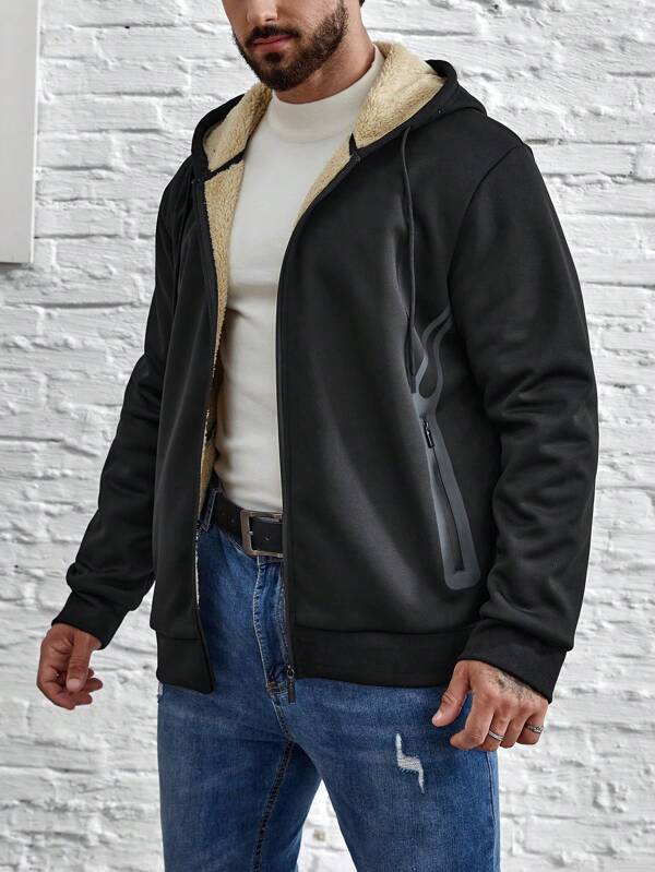 Manfinity Homme Men Plus Zip Up Thermal Lined Drawstring Hooded Jacket | SHEIN USA