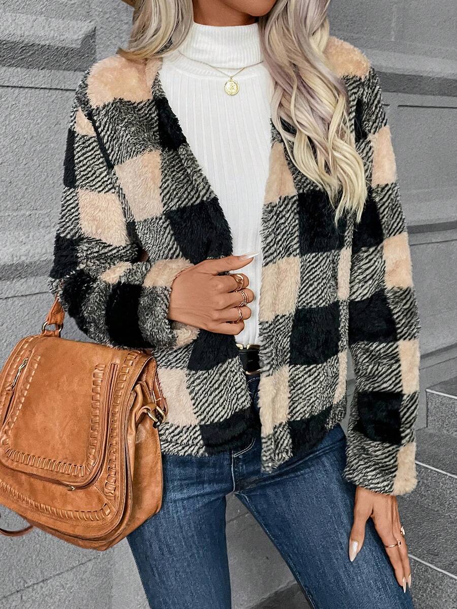 SHEIN LUNE Buffalo Plaid Print Flannel Jacket | SHEIN USA