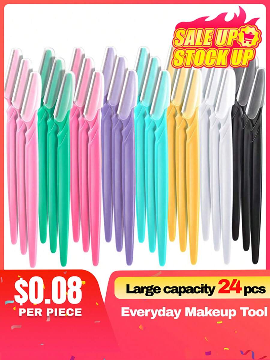 Eyebrow Razor, 24Pcs Stainless Steel Makeup Tool Facial Hair Trimmer ...