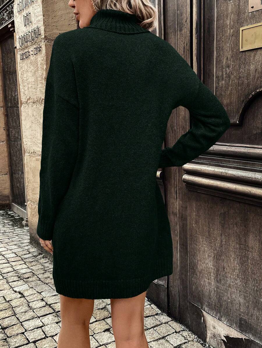 SHEIN Relaxiva Pearls Beaded Turtleneck Drop Shoulder Sweater Dress ...