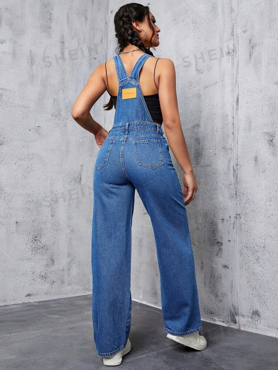 SHEIN EZwear Slant Pocket Denim Overalls Without Top | SHEIN USA