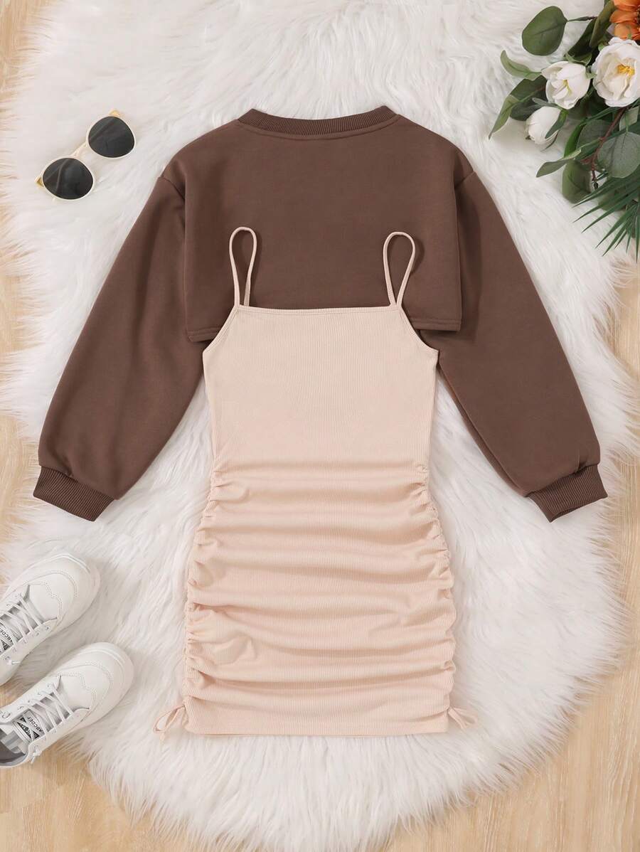 Tween Girl Letter Graphic Cami Dress & Super Crop Pullover | SHEIN UK