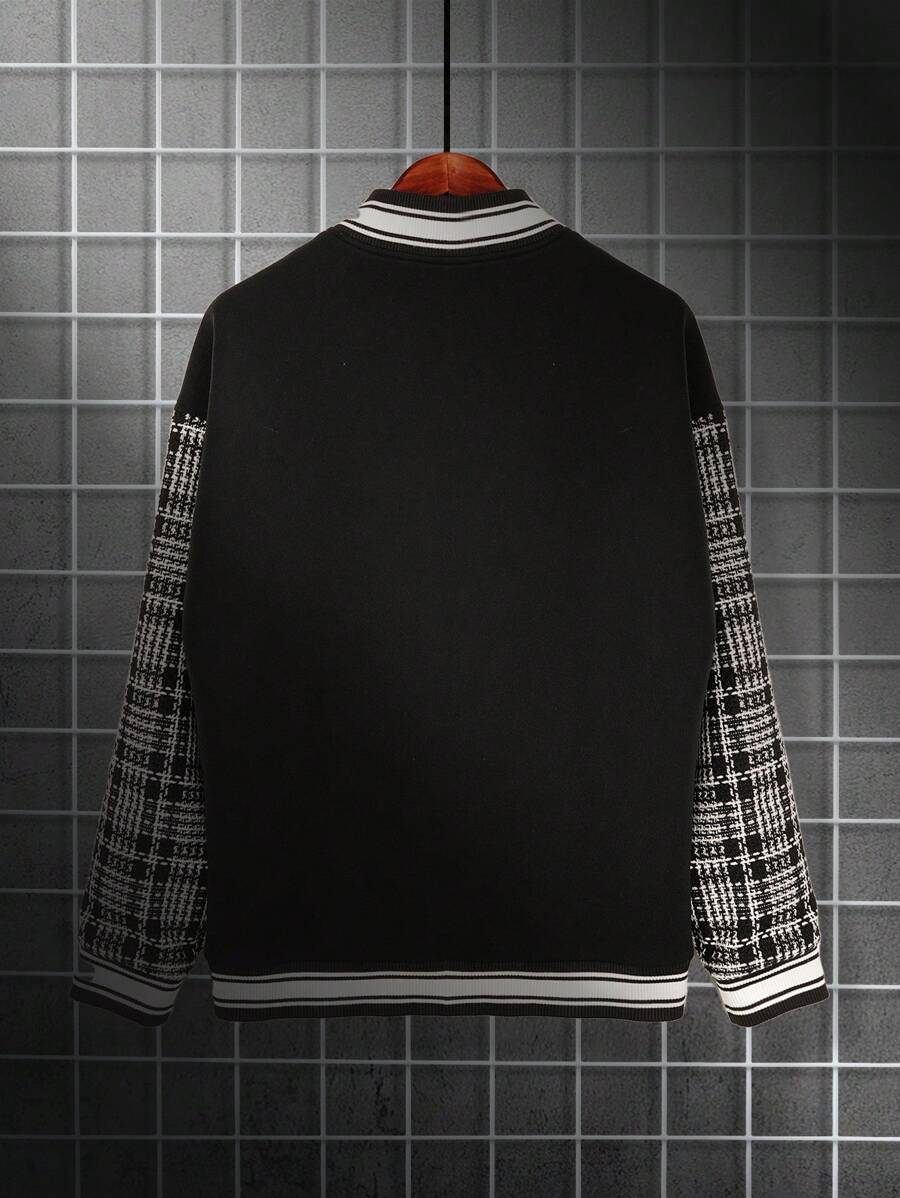 Manfinity Homme Men's Oversized Varsity Jacket With Plaid & Letter ...