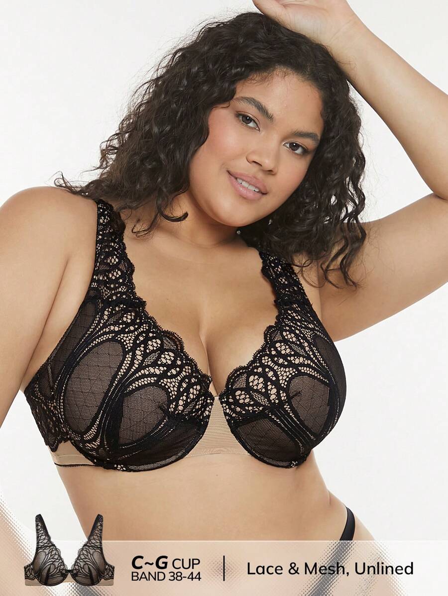 Luvlette Plus Unlined Lace Plunge Bra Shein Euqs