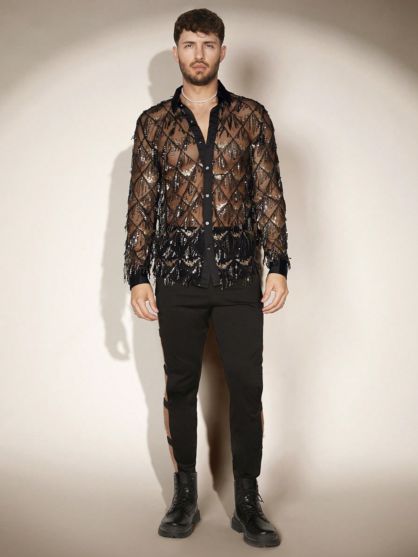 Manfinity Fever City Men Sequin Decor Button Front Shirt | SHEIN USA