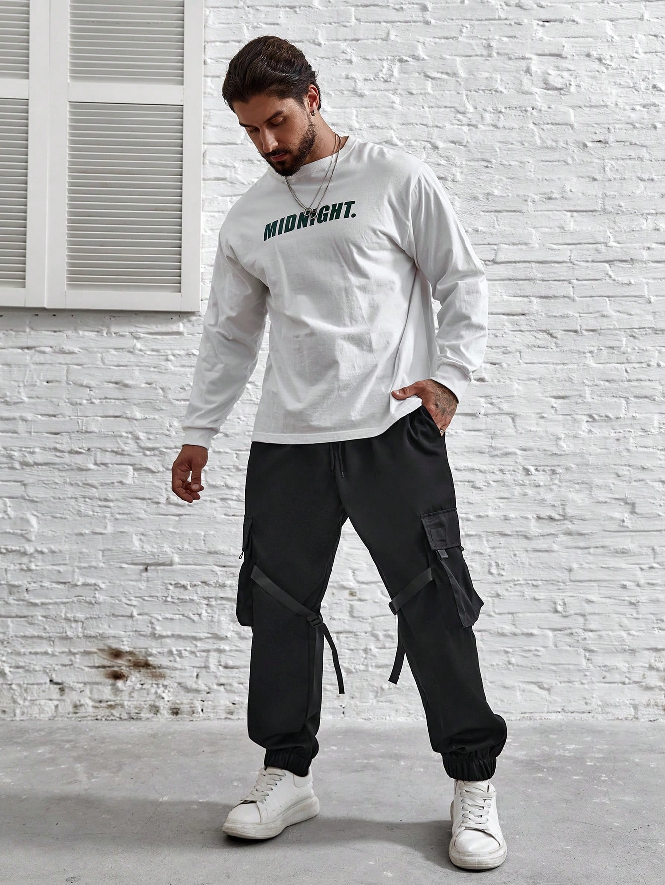 Manfinity EMRG Men's Loose-Fit Cargo Pants With Flap Pockets And Side Drawstring Waist, Plus ...