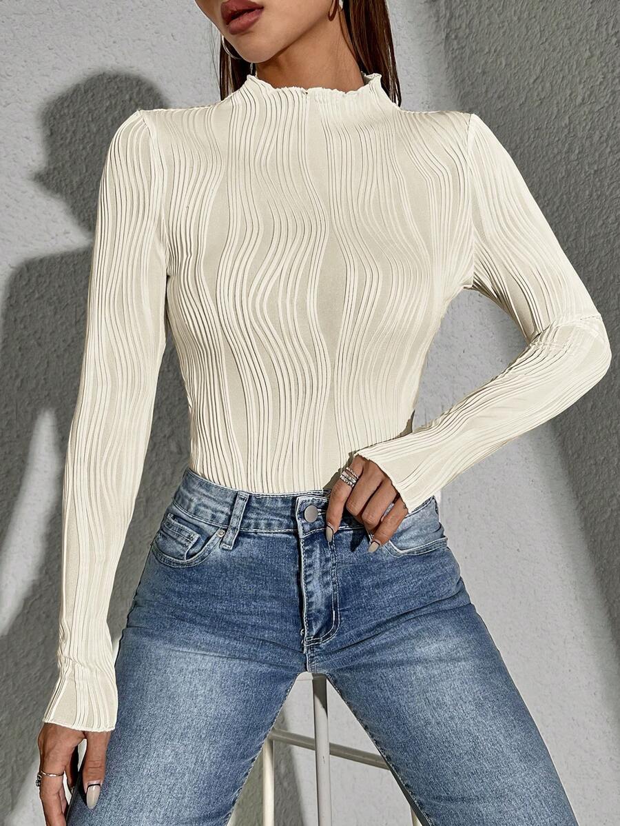 SHEIN Essnce Solid Mock Neck Tee | SHEIN USA