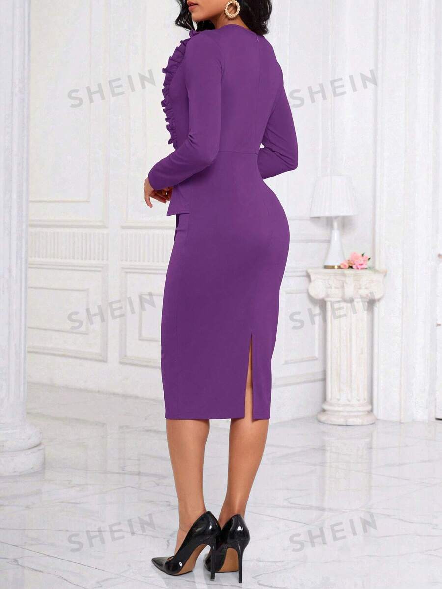 SHEIN Lady Ruffle Trim Split Back Bodycon Dress Dress For Churches ...
