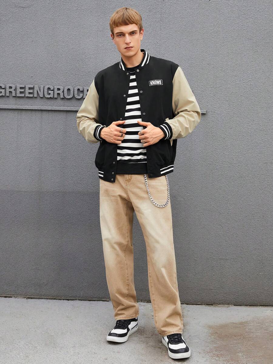 Manfinity Hypemode Men's Oversized Varsity Jacket With Letter Patching ...