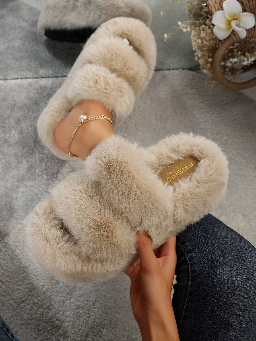 Women's Thick Sole High Heel Milk Tea-colored Fashion Furry House ...
