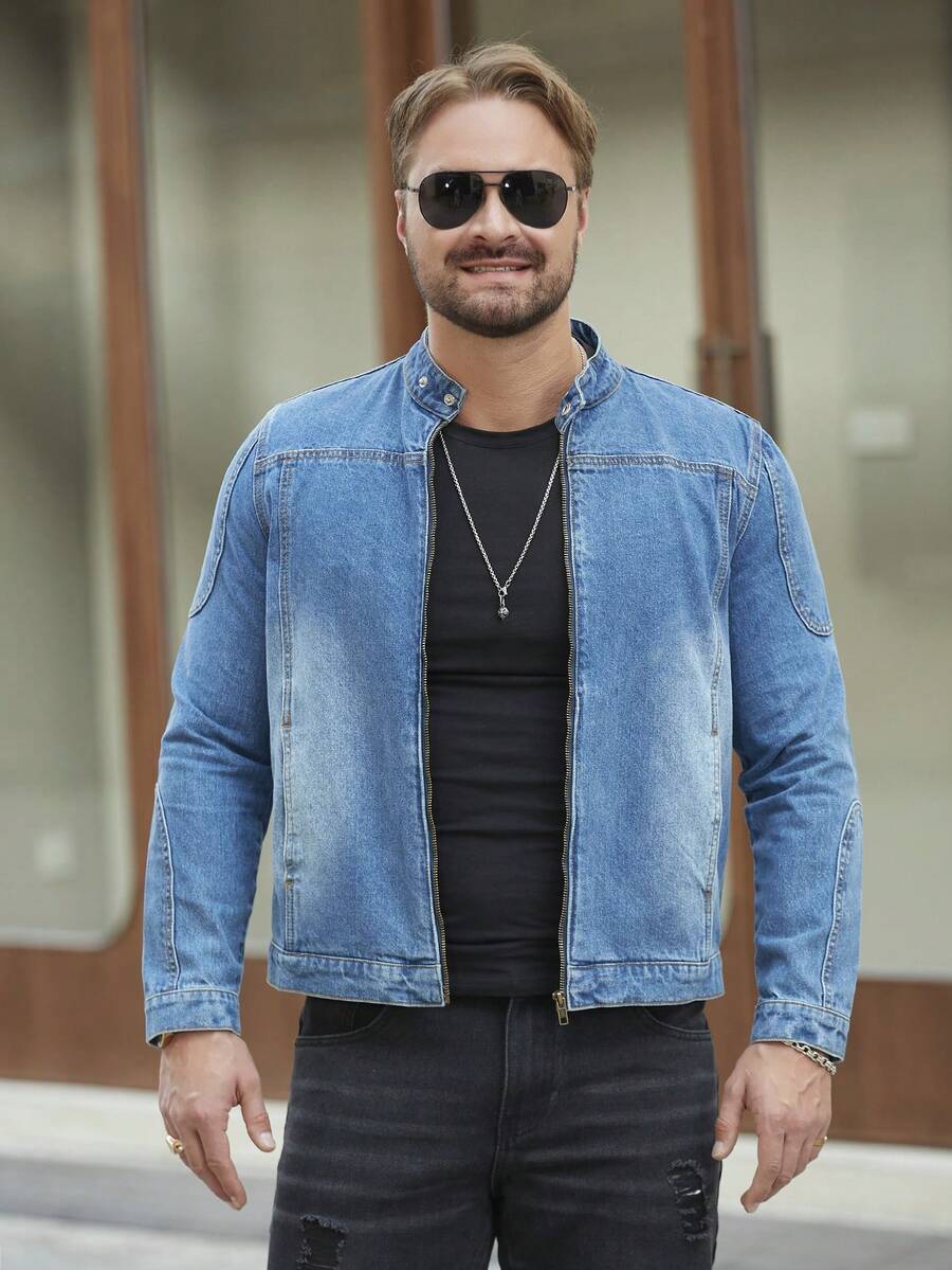 Manfinity Homme Men's Loose Stand Collar Denim Jacket | SHEIN USA