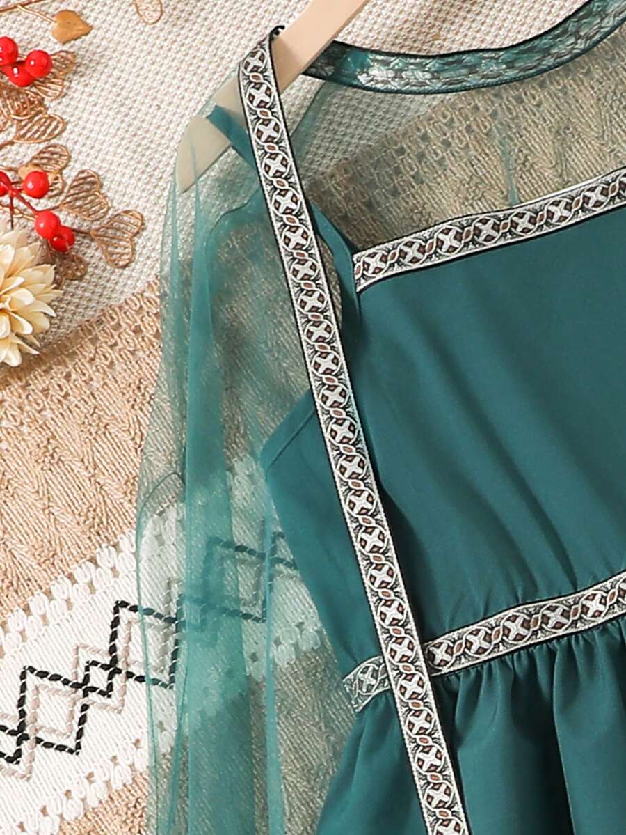 SHEIN Tween Girl Gorgeous Suit With Ribbon Robe Cape And Cami Dress ...