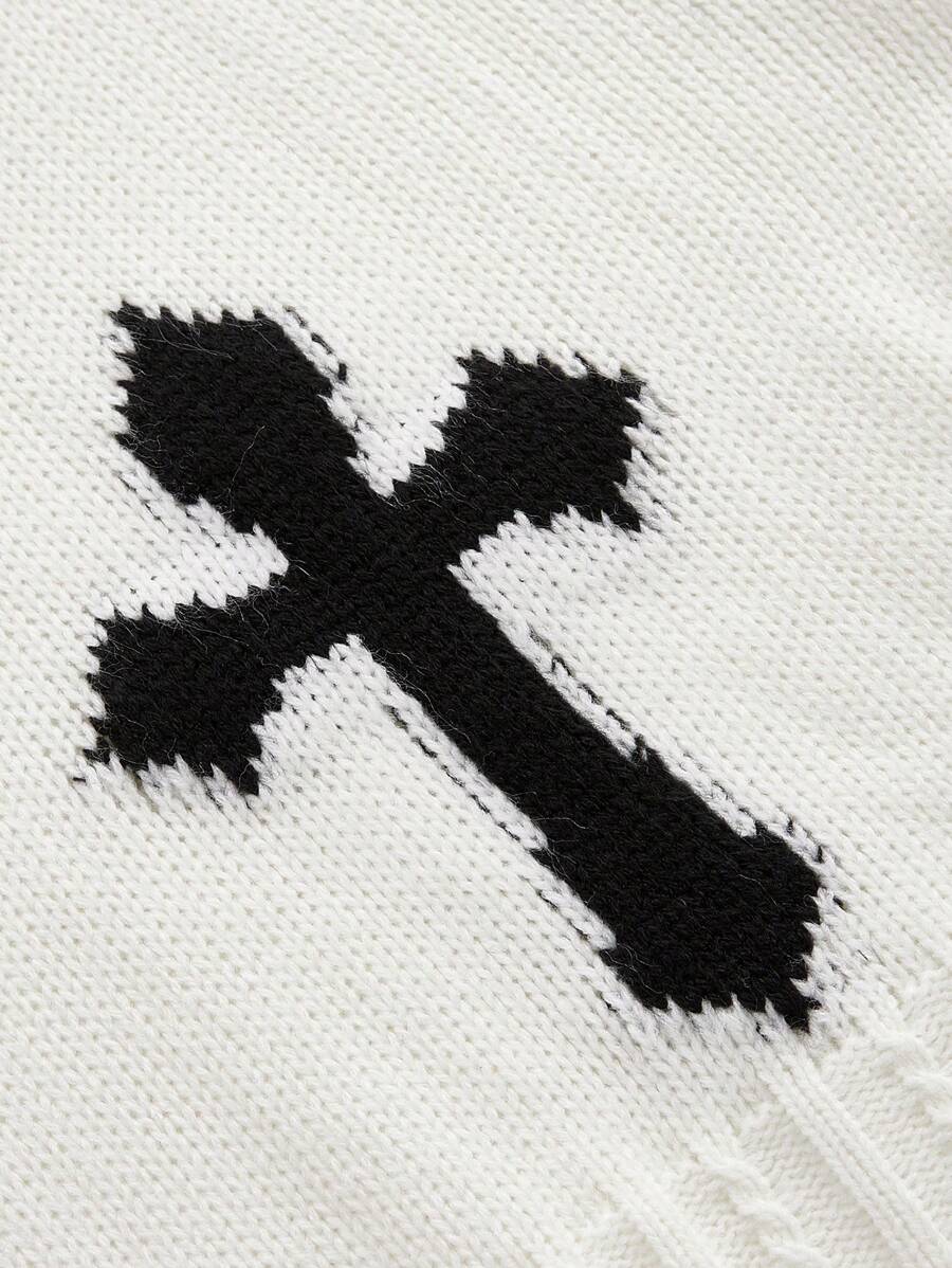 SHEIN EZwear Plus Size Women's Cross Pattern Distressed Sweater ...