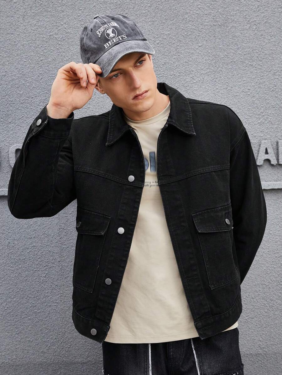 Manfinity Hypemode Loose Fit Men's Denim Jacket With Flap Pockets And ...