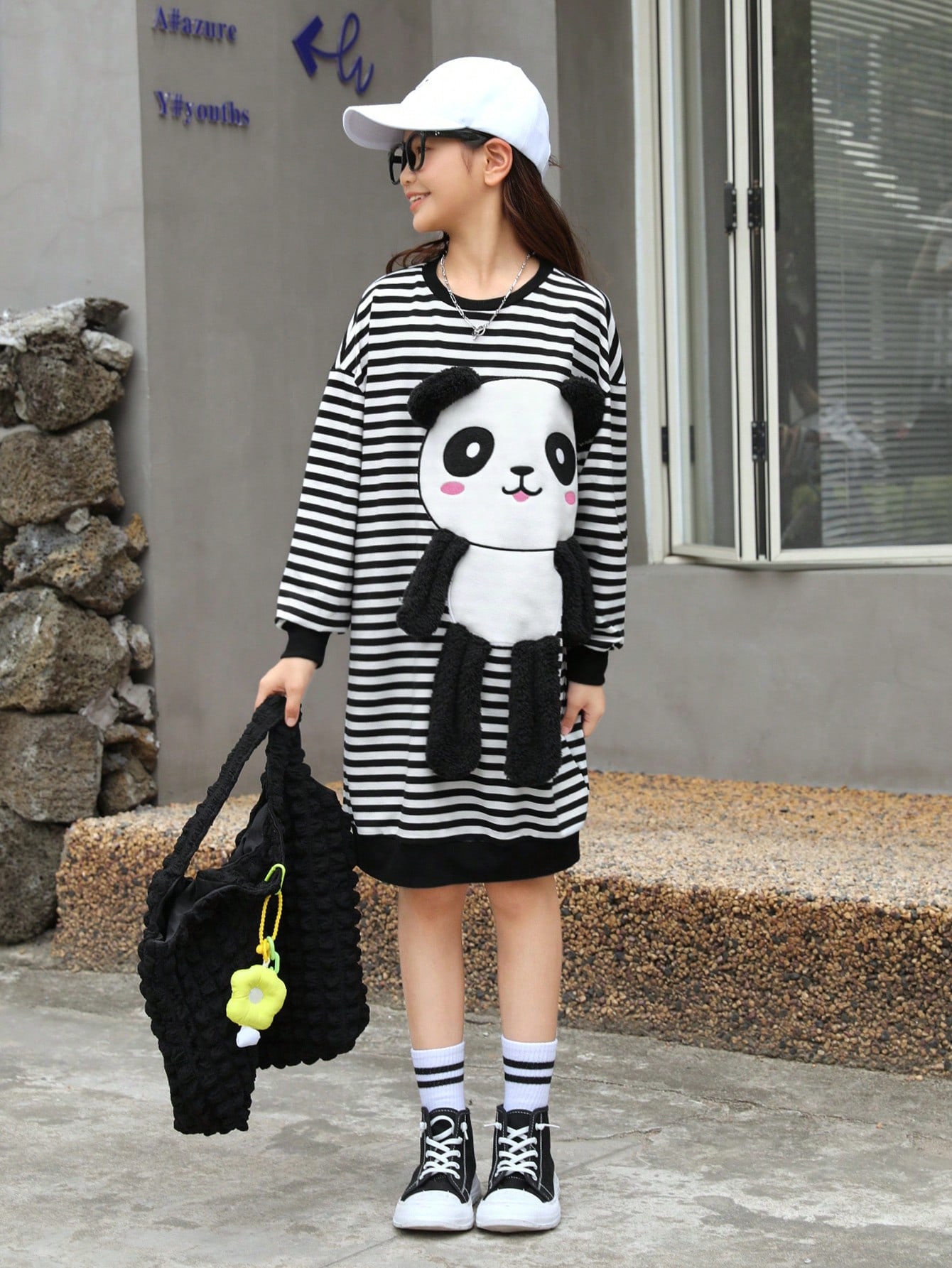 SHEIN Tween Girl Loose Fit Campus Style Panda Pattern Long Hoodie ...