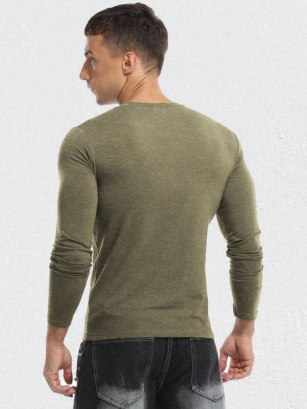 NITAGUT Men Half Button Ribbed Knit Tee | SHEIN USA