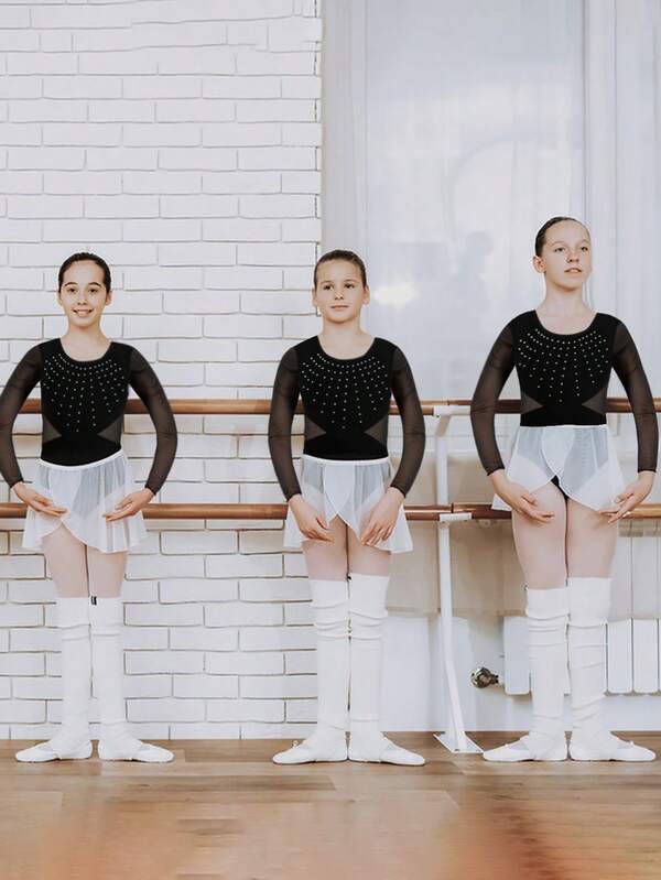 A Girls' Ballet Leotard Super Stretch Double Cross Hollow Back Long ...