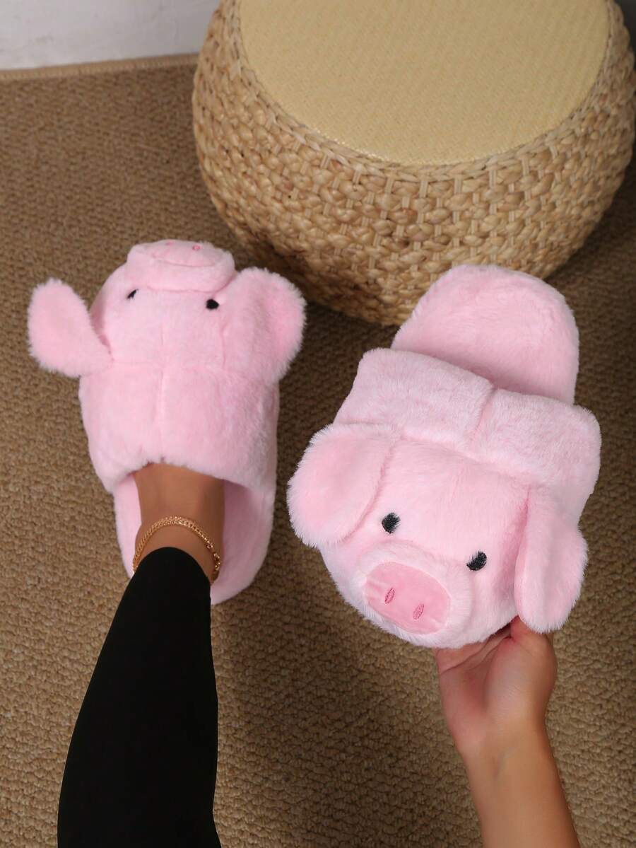 Women's Winter Warm Plush Soft Sole Cute Cartoon Pink Pig Indoor ...
