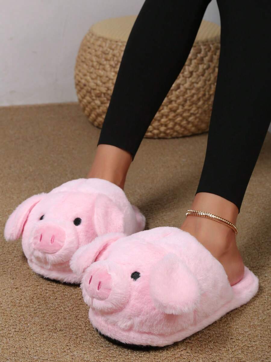Women's Winter Warm Plush Soft Sole Cute Cartoon Pink Pig Indoor ...