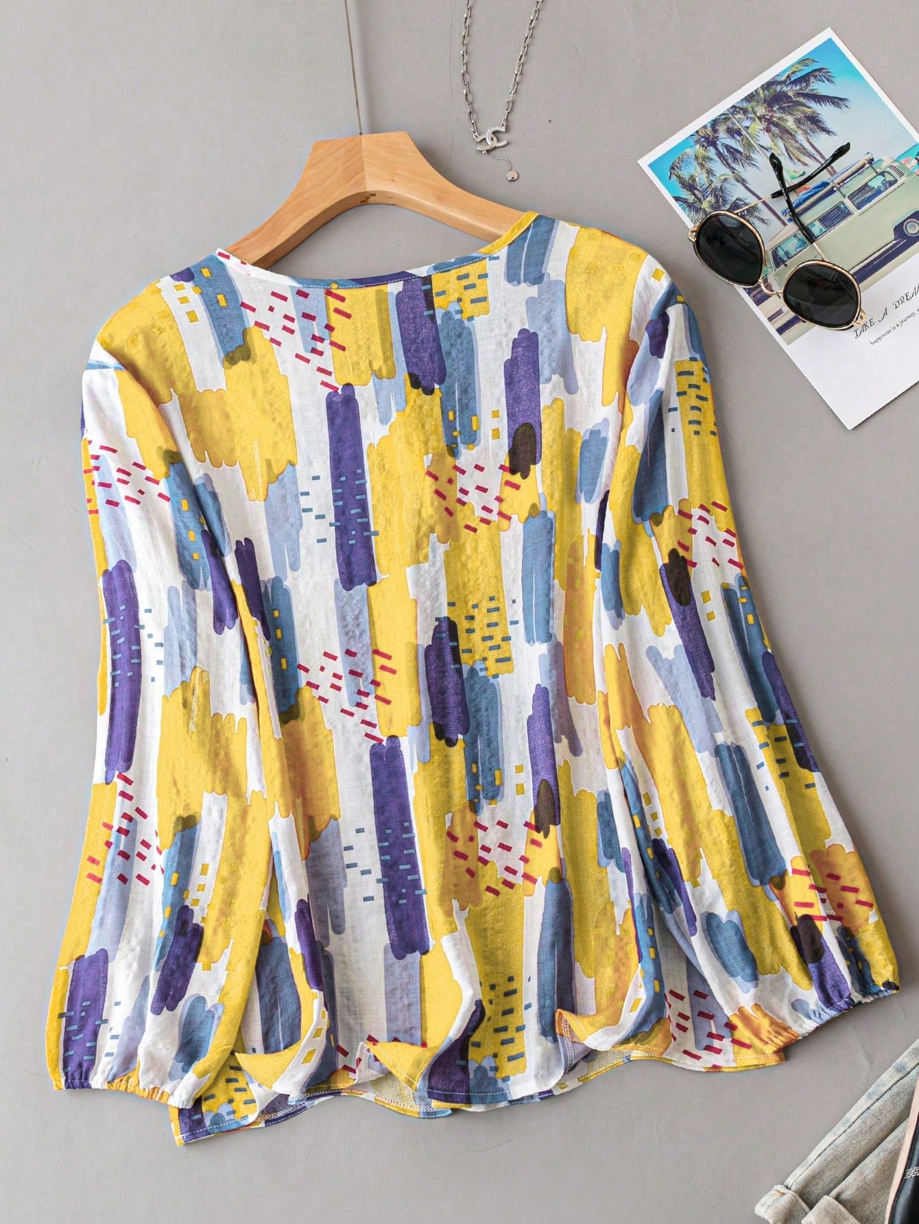 Shein Lune Plus Allover Print V Neck Blouse Shein Usa