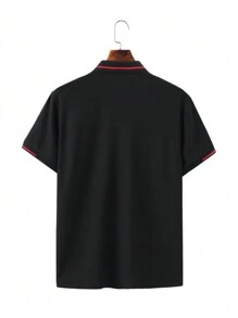 Manfinity Homme Men Contrast Trim Half Button Collar Color Block Business Casual Polo Shirt For ...