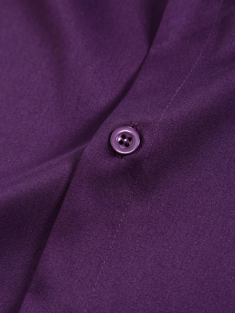 Manfinity Mode Men's Loose Fit Slim Dark Purple Shirt, Long Sleeve ...