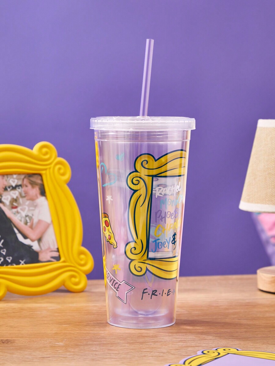 FRIENDS X SHEIN 650ml Semi-Transparent Double Layer Straw Cup,Gifts ...