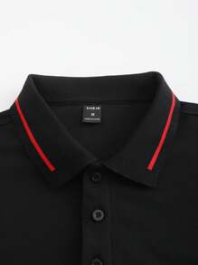 Manfinity Homme Men Contrast Trim Half Button Collar Color Block Business Casual Polo Shirt For ...
