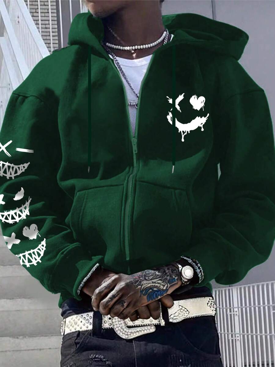 Manfinity EMRG Men Expression Print Zip Up Thermal Lined Drawstring Hoodie Without Tee | SHEIN USA