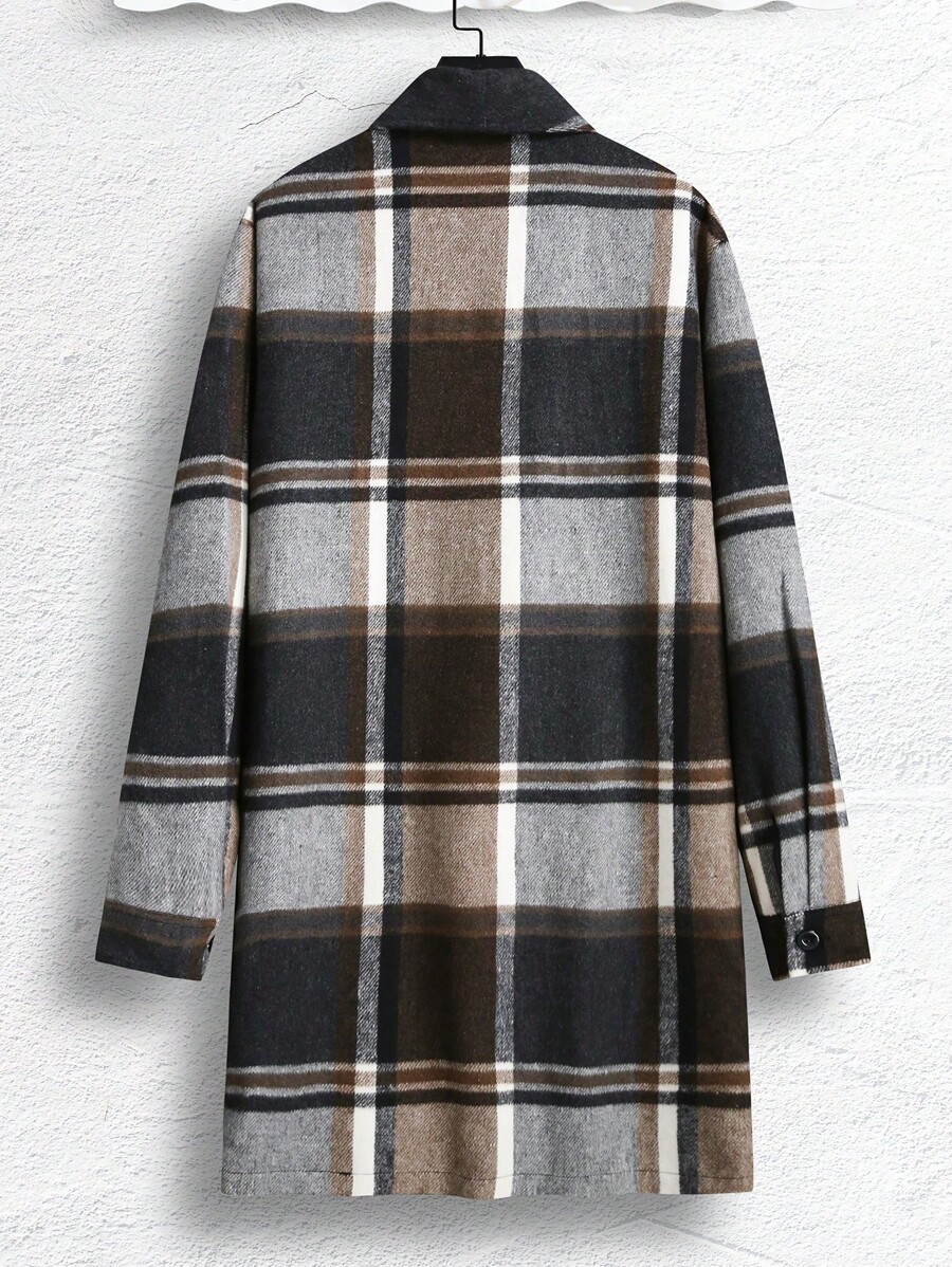 Manfinity Homme 1pc Loose Fit Men's Shawl Collar Plaid Overcoat With Front Pockets | SHEIN USA