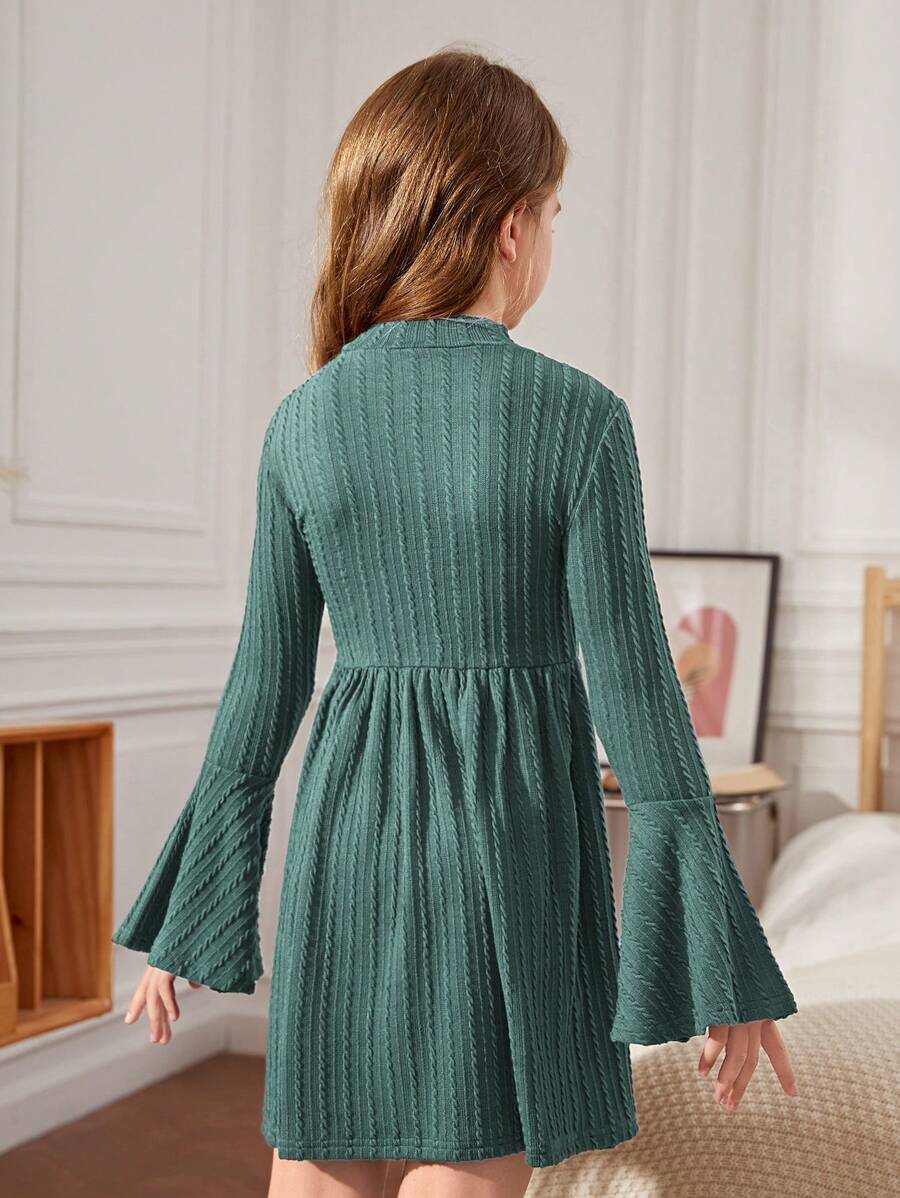 SHEIN Tween Girl Mock Neck Textured Dress Without Belt | SHEIN USA