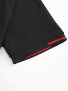 Manfinity Homme Men Contrast Trim Half Button Collar Color Block Business Casual Polo Shirt For ...