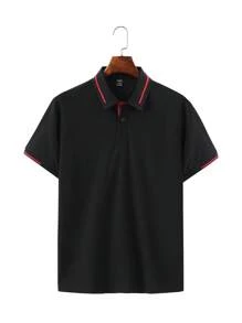 Manfinity Homme Men Contrast Trim Half Button Collar Color Block Business Casual Polo Shirt For ...