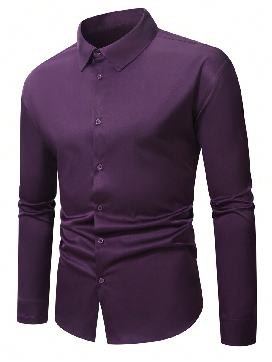 Manfinity Mode Men's Loose Fit Slim Dark Purple Shirt, Long Sleeve ...