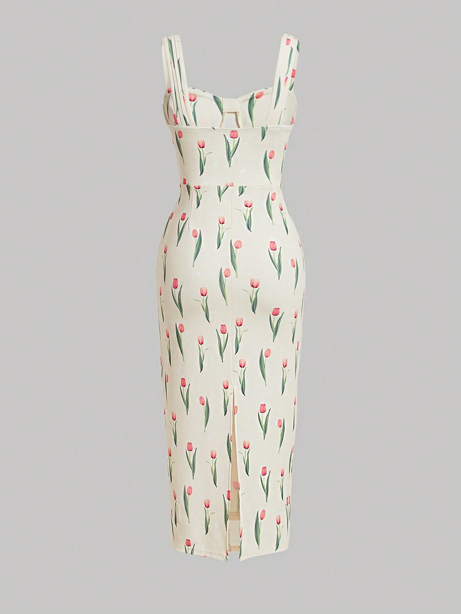 SHEIN MOD Allover Floral Print Romantic Tulip Print Pattern Twist Front ...