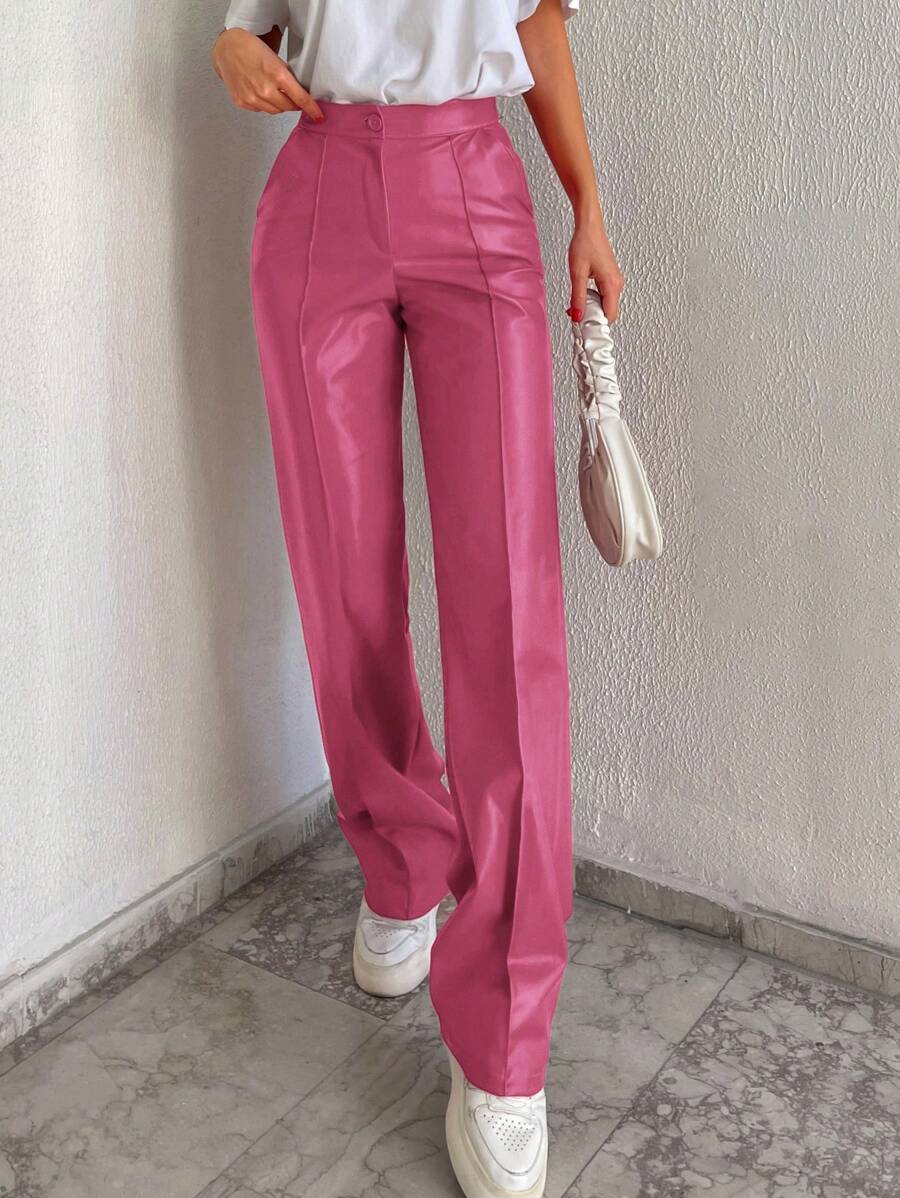 RueChic High Waist Seam Detail PU Pants | SHEIN USA