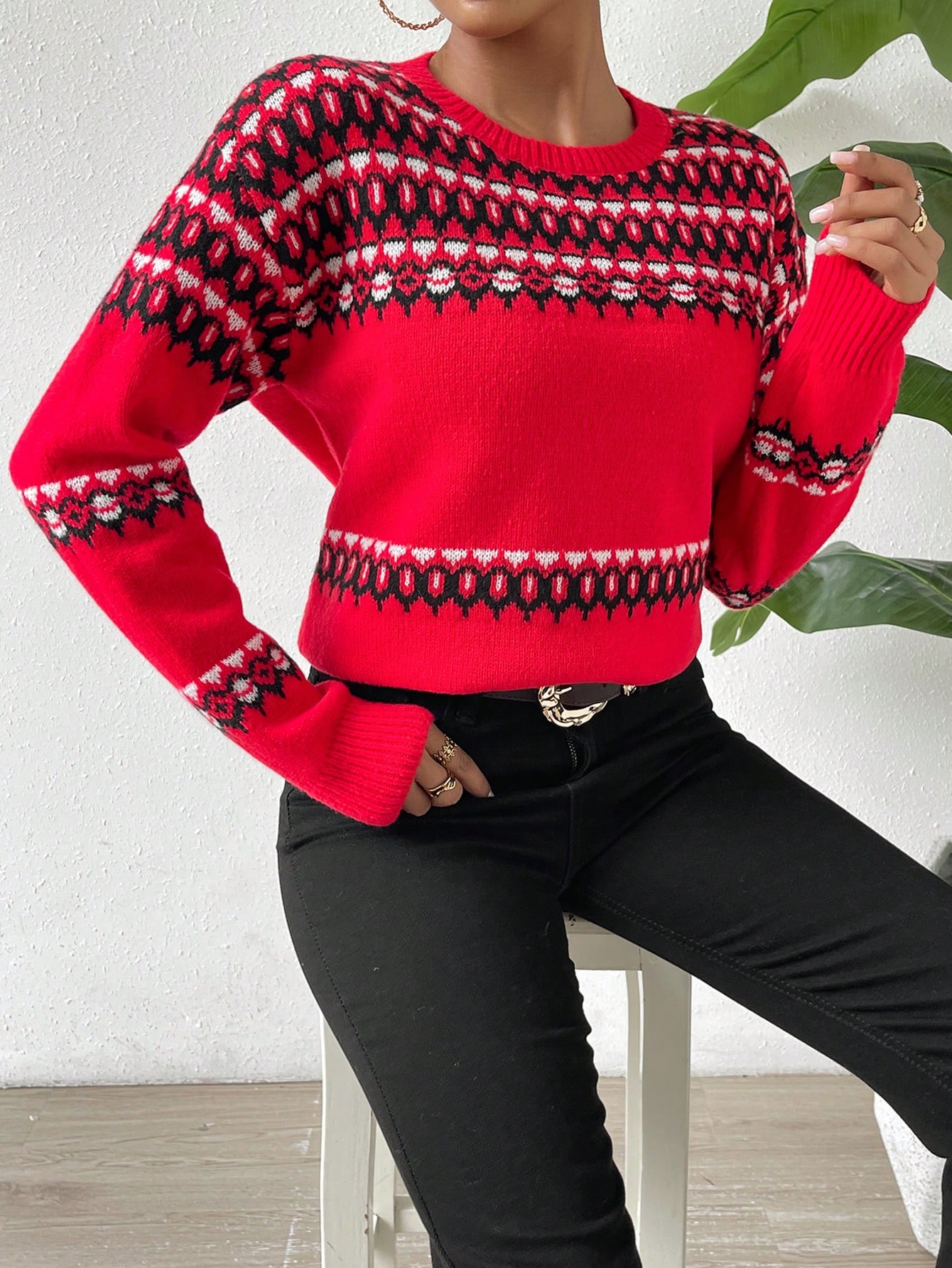 Shein Essnce Geo Pattern Drop Shoulder Sweater Shein Usa