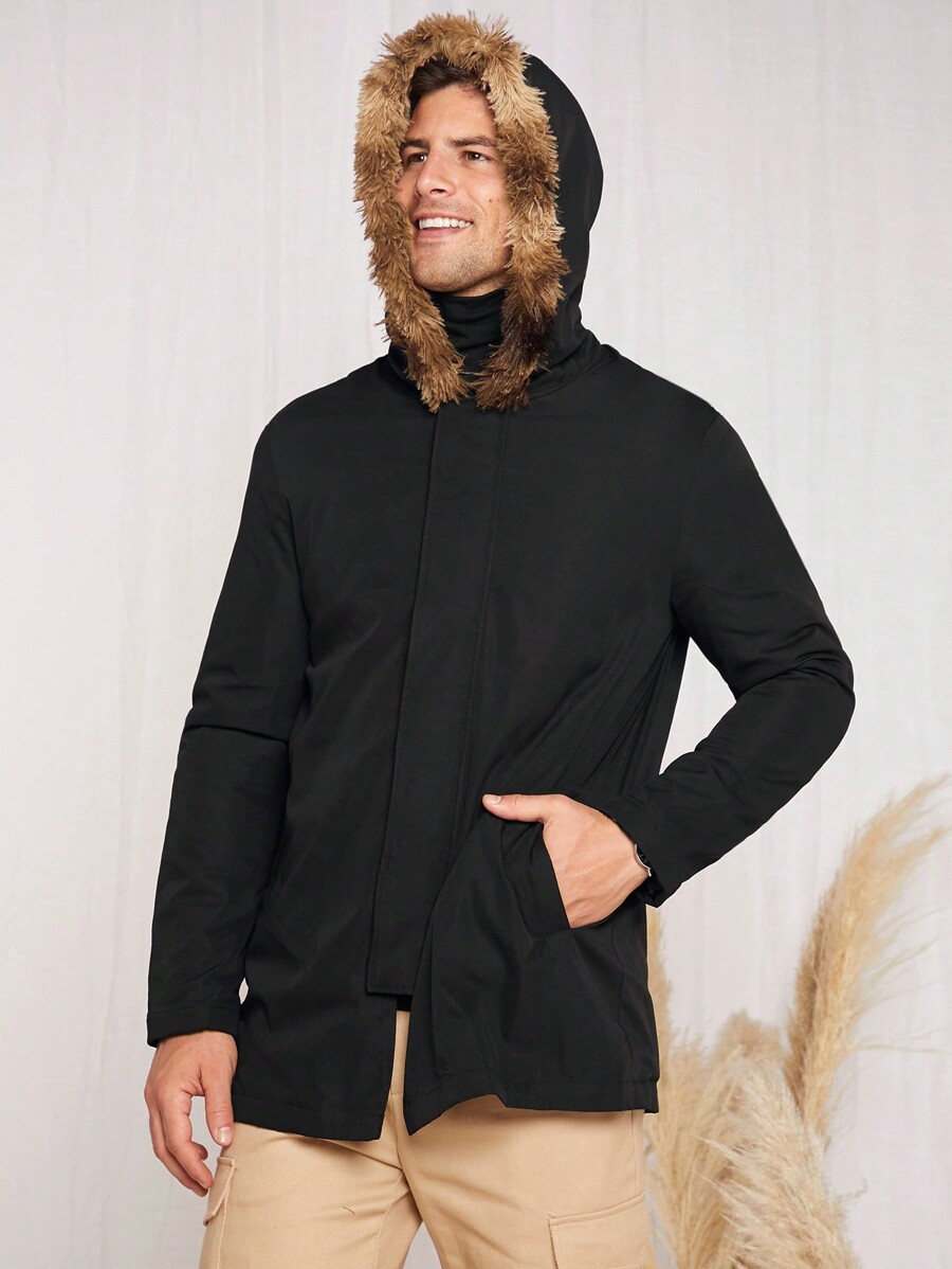 Manfinity ModaGents Loose Fit Men's Fuzzy Trim Hooded Thermal Lined ...