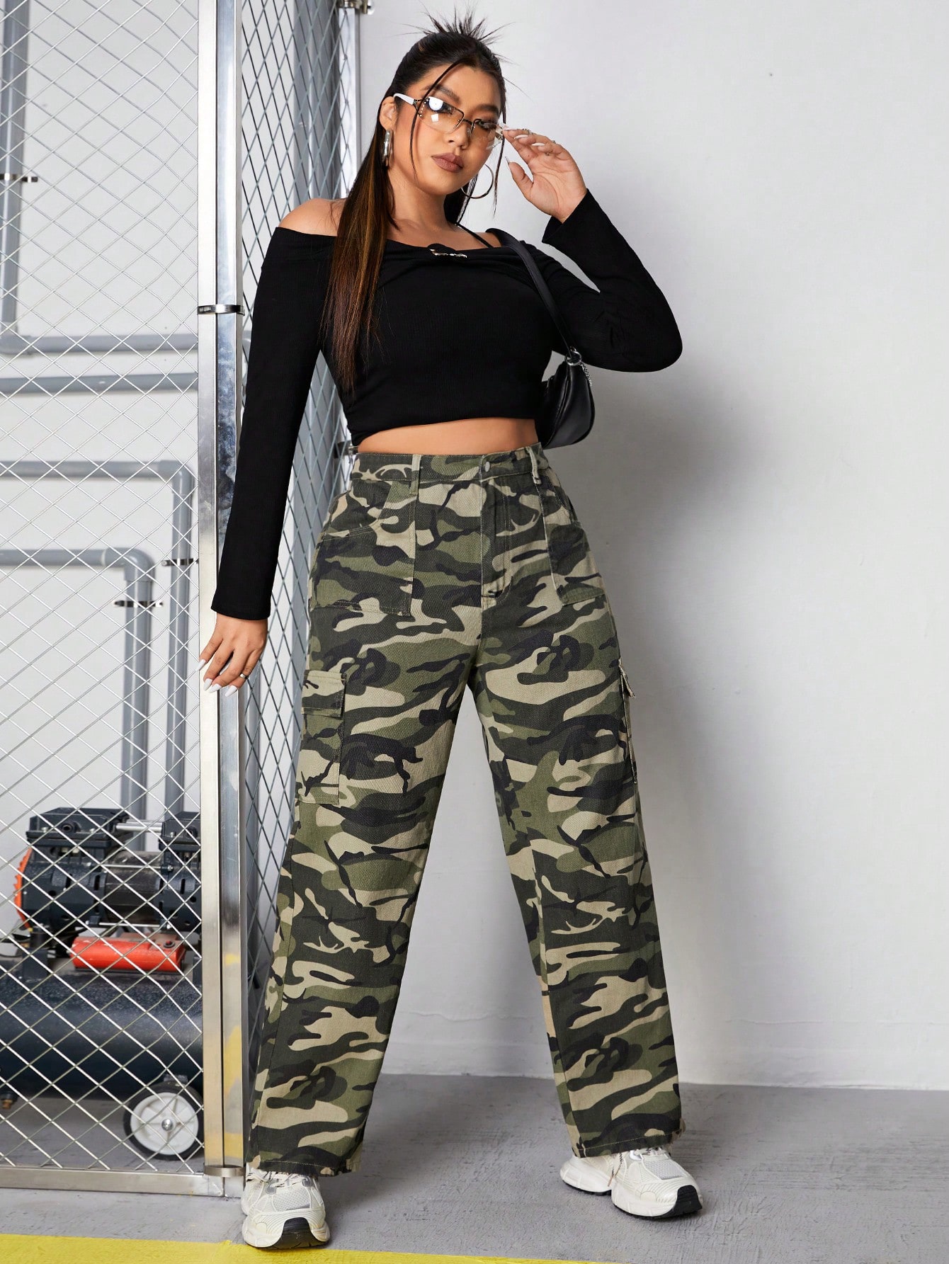 Shein Plus Camo Print Flap Pocket Side Cargo Jeans Shein Usa