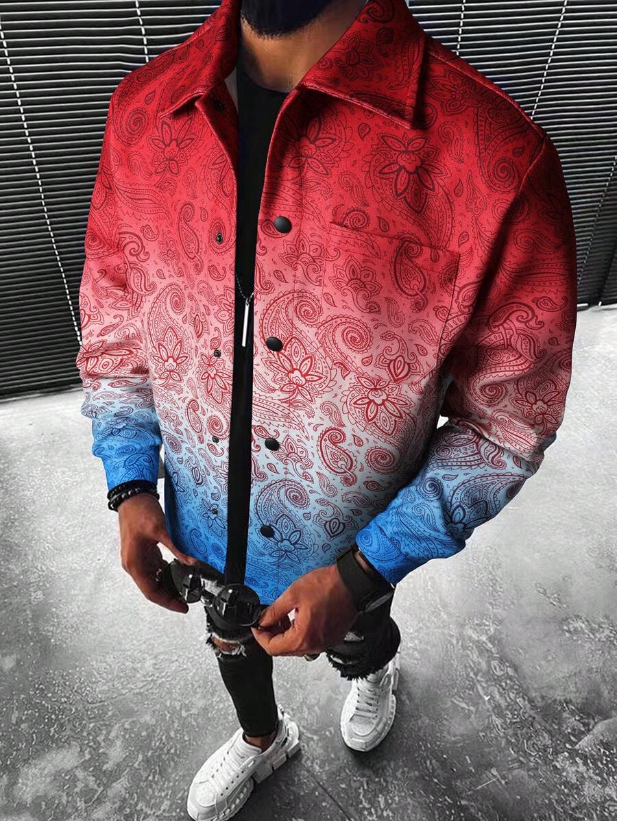 Manfinity LEGND Men Ombre Paisley Print Snap Button Up Overcoat | SHEIN USA