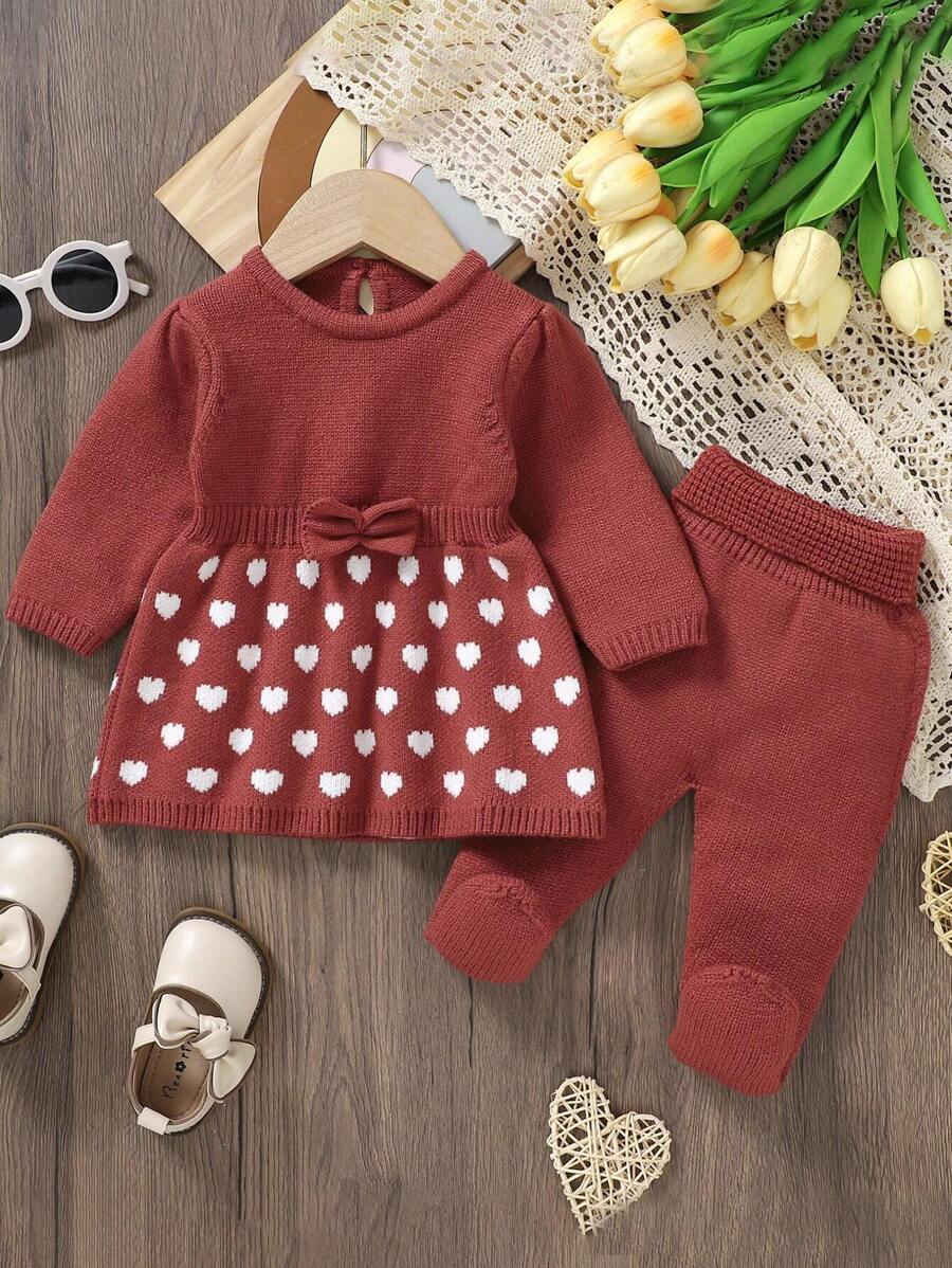SHEIN Conjunto De Suéter Com Estampa De Coração Para Bebê Menina ...