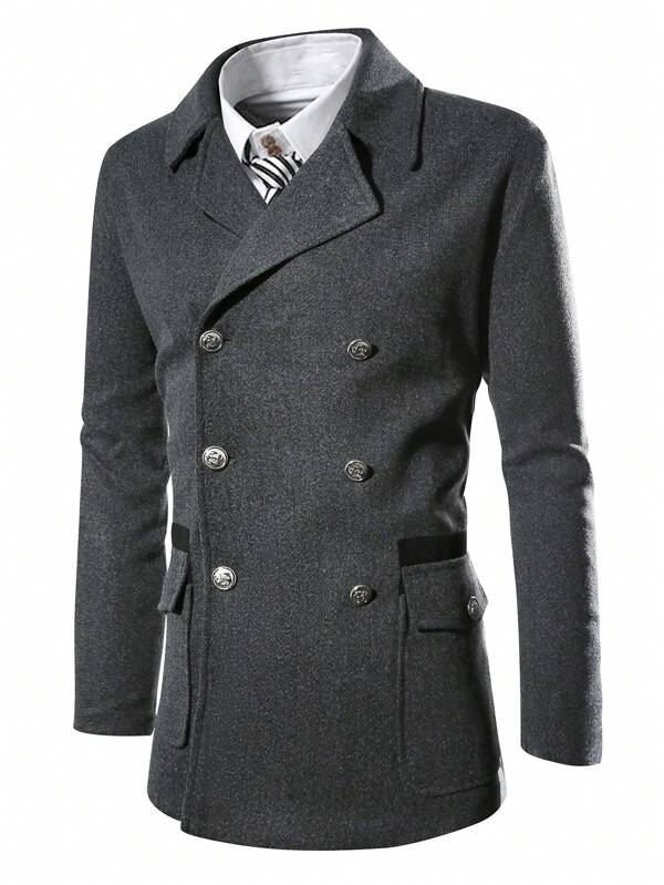 Manfinity Mode Men's Lapel Double-breasted Wool Blend Coat | SHEIN USA