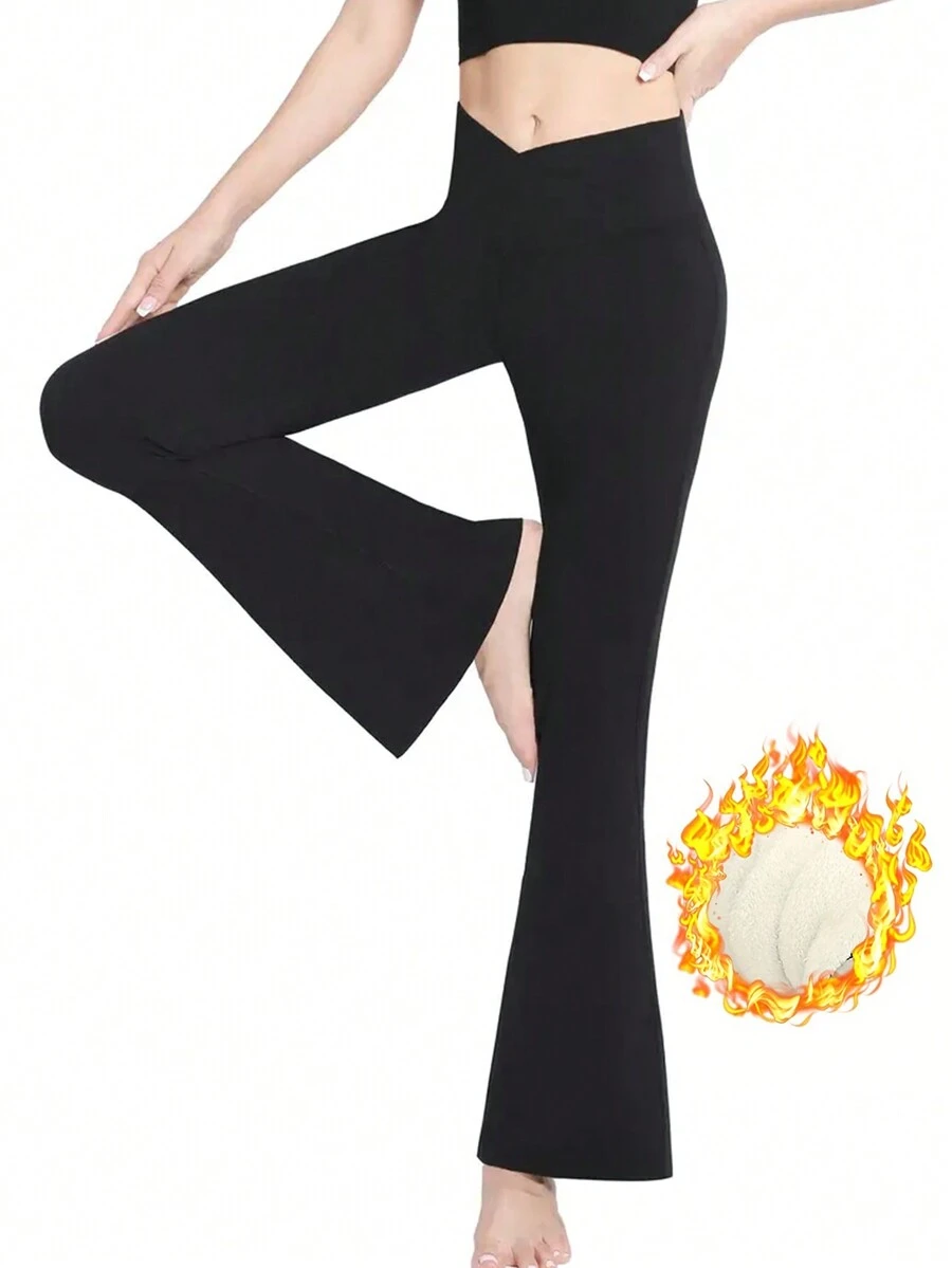 Solid Flare Leg Thermal Lined Leggings | SHEIN USA