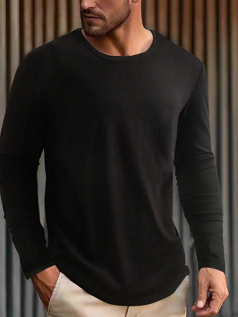 Manfinity Homme Men Solid Round Neck Long Sleeve Tee, Fall | SHEIN USA