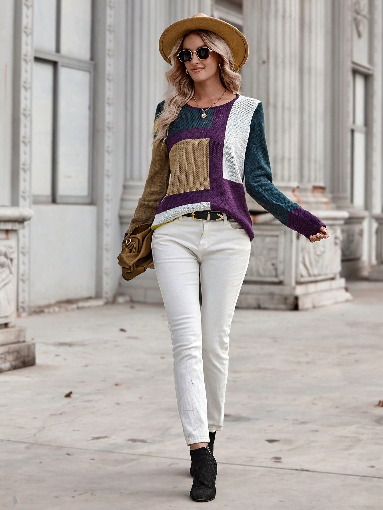 EMERY ROSE Color Block Round Neck Sweater | SHEIN USA