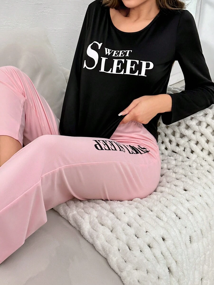 Text Pattern Pyjamas Set | SHEIN USA
