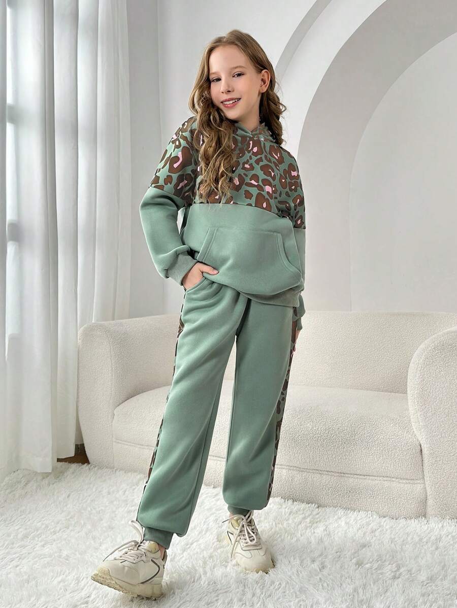 SHEIN Conjunto De Hoodie Y Pantalón Con Estampado De Leopardo Para ...